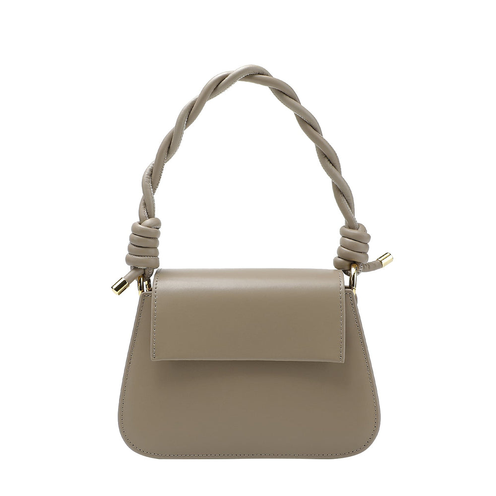 Beige Braided-Handle Leather Handbag | Removable Strap