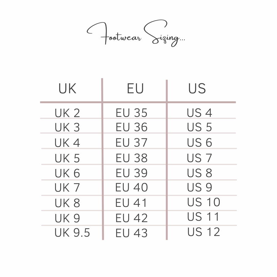 Sizing Chart | Size EU43 UK10 | EU35 size shoes | Cocorose London