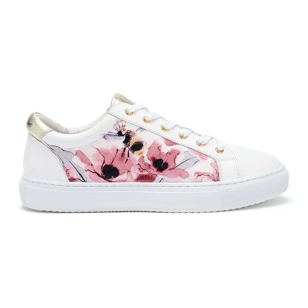 Hand Painted Queen Bee | White Leather Trainers